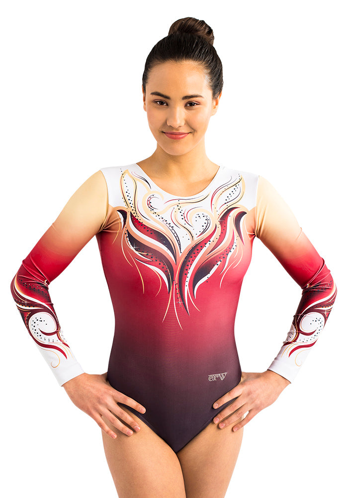 Ervy Dyla Long Sleeved Leotard (Pink and White Dyla Print) - Elite ...