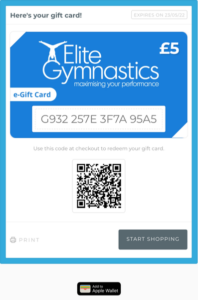 Elite Gymnastics e-Gift Cards